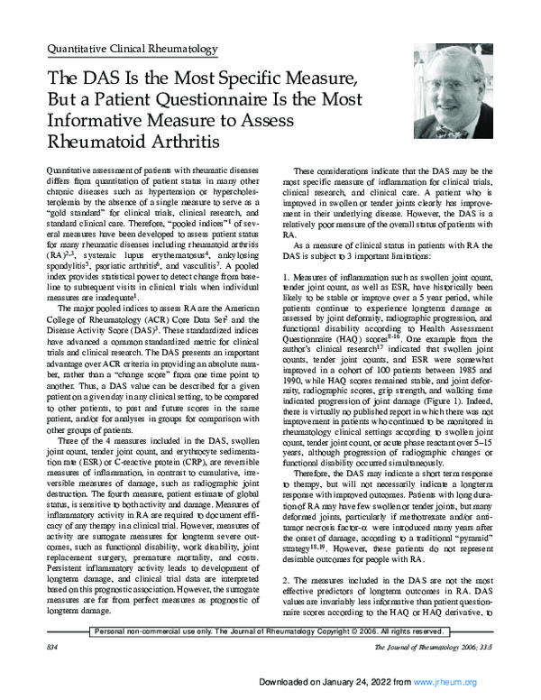 (PDF) The DAS is the most specific measure, but a patient questionnaire ...