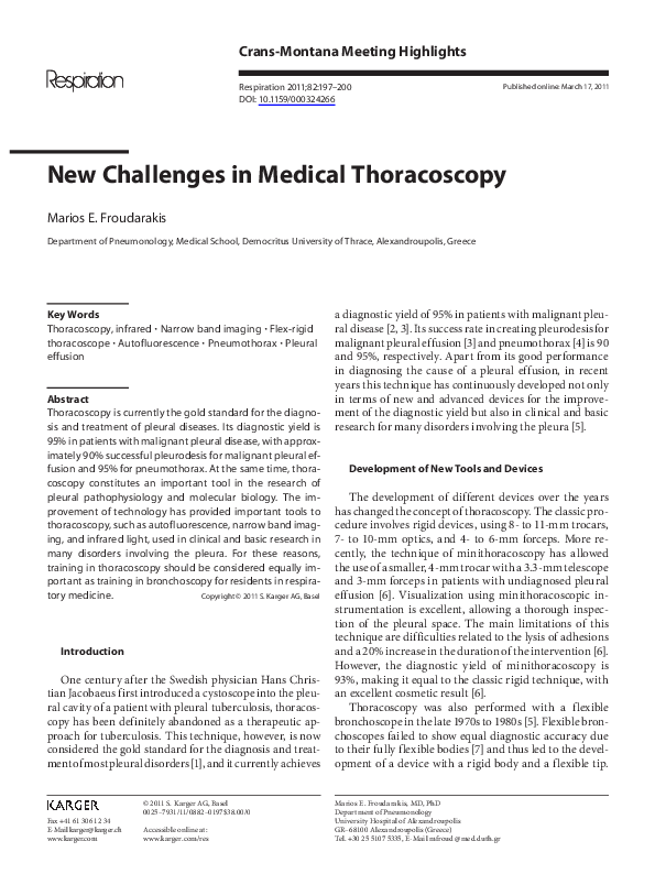 (PDF) New Challenges in Medical Thoracoscopy
