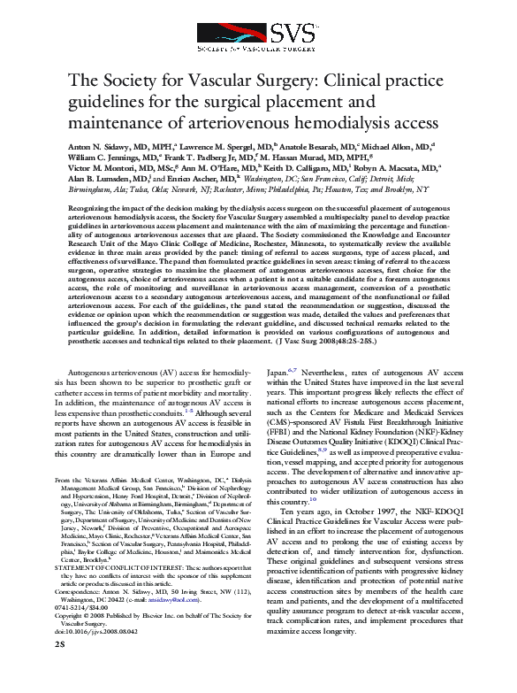 (PDF) The Society for Vascular Surgery: Clinical practice guidelines ...
