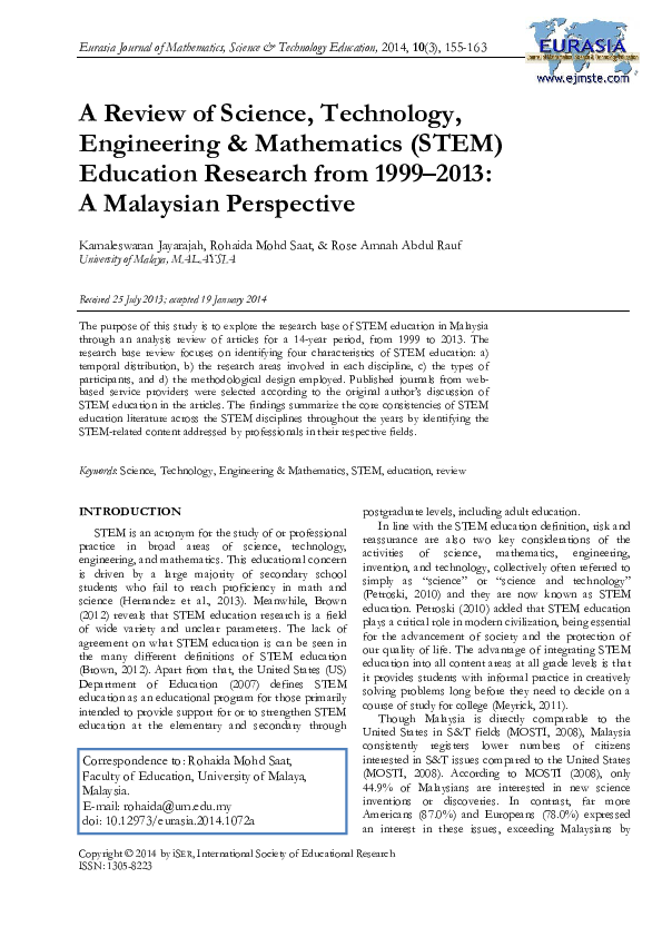 (PDF) A Review of Science, Technology, Engineering & Mathematics (STEM ...