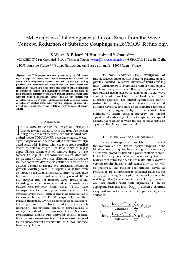 (PDF) EM Analysis of Inhomogeneous Layers Stack from the Wave Concept. Reduction of Substrate ...