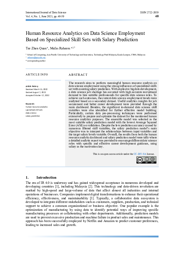 (PDF) Human Resource Analytics on Data Science Employment Based on ...