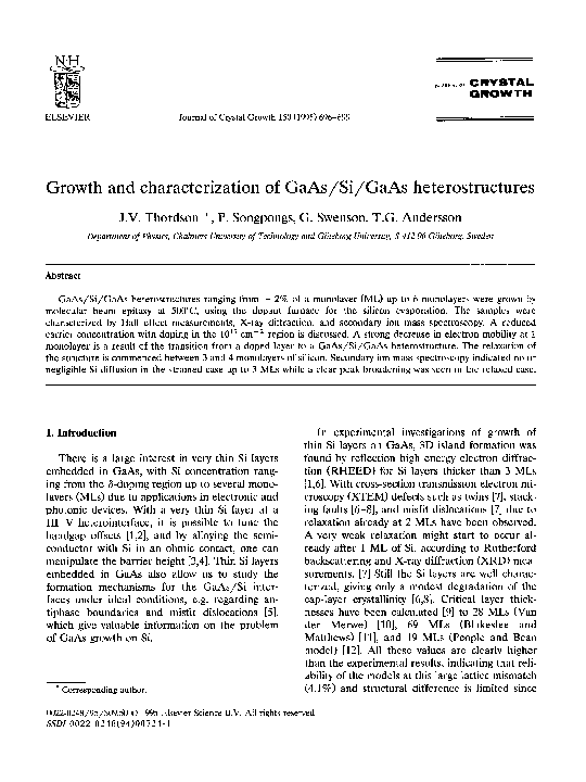 (PDF) Growth and characterization of GaAs/Si/GaAs heterostructures