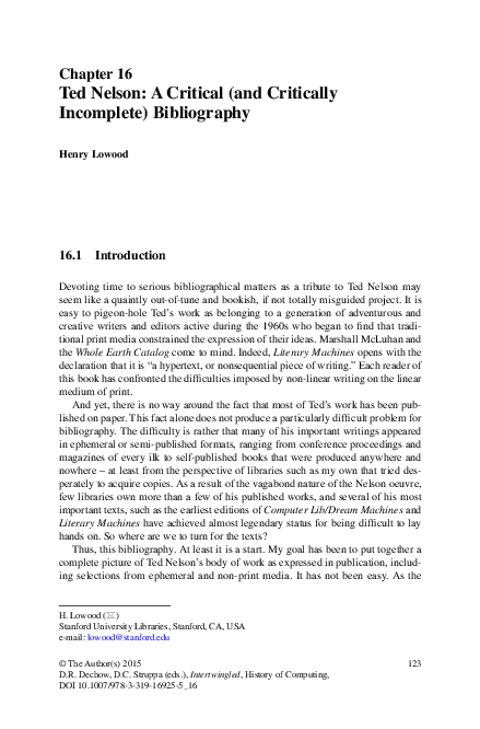 (PDF) Ted Nelson: A Critical (and Critically Incomplete) Bibliography