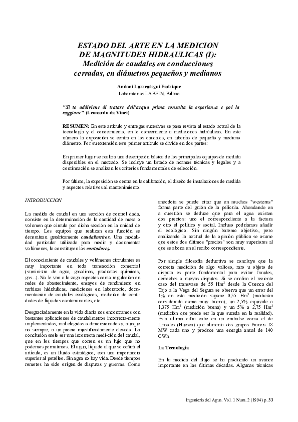 (PDF) Estado del arte en la medición de magnitudes hidráulicas (I ...