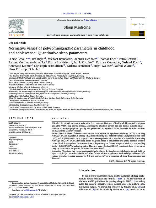 (PDF) Normative values of polysomnographic parameters in childhood and ...