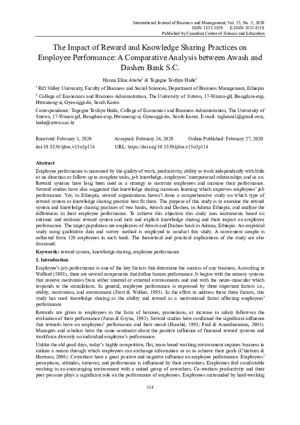 (PDF) The Impact of Reward and Knowledge Sharing Practices on Employee Performance: A ...