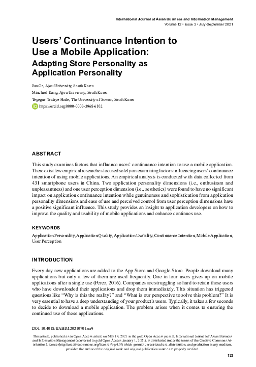 (PDF) Users' Continuance Intention to Use a Mobile Application