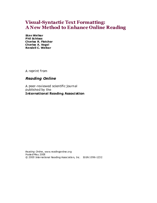 (PDF) Visual-Syntactic Text Formatting: A new method to enhance online reading