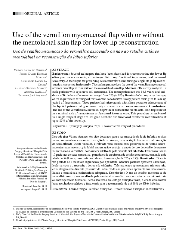 (PDF) Use of the vermilion myomucosal flap with or without the ...