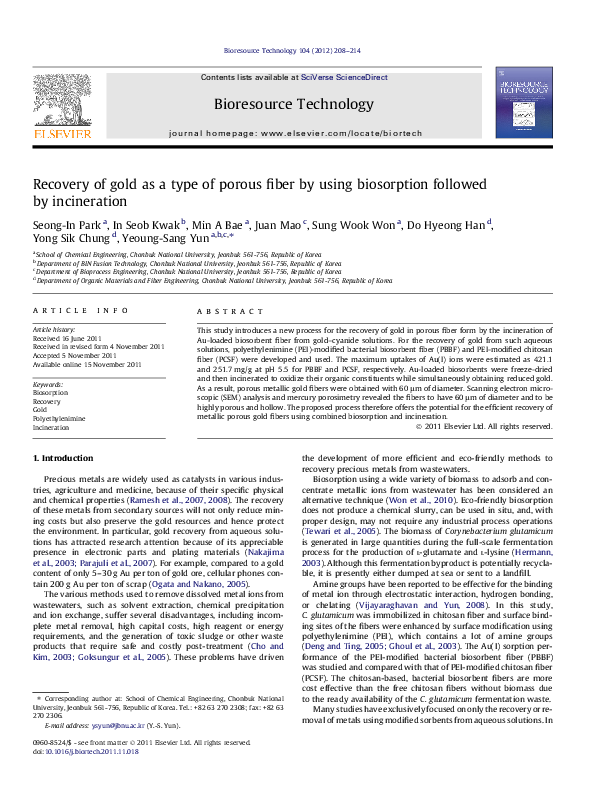 (PDF) Recovery of gold as a type of porous fiber by using biosorption ...