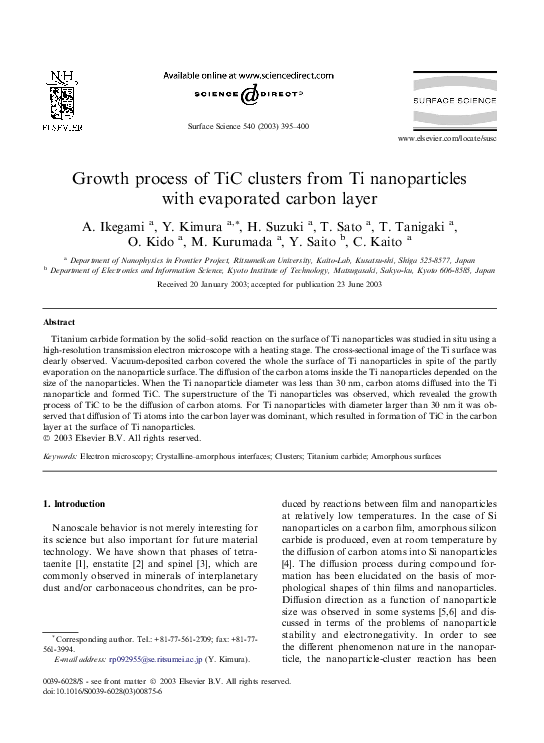 (PDF) Growth process of TiC clusters from Ti nanoparticles with evaporated carbon layer