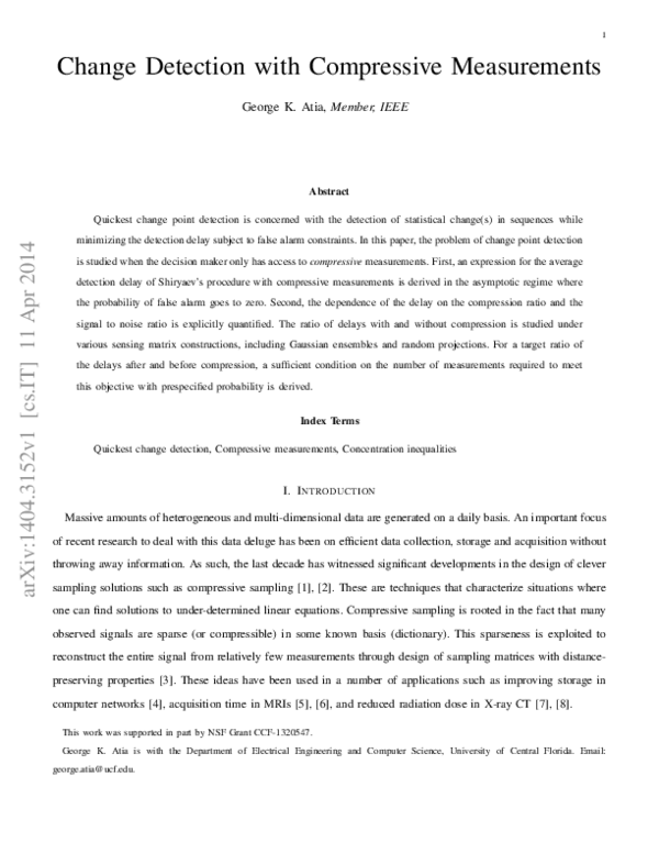 (PDF) Change Detection with Compressive Measurements