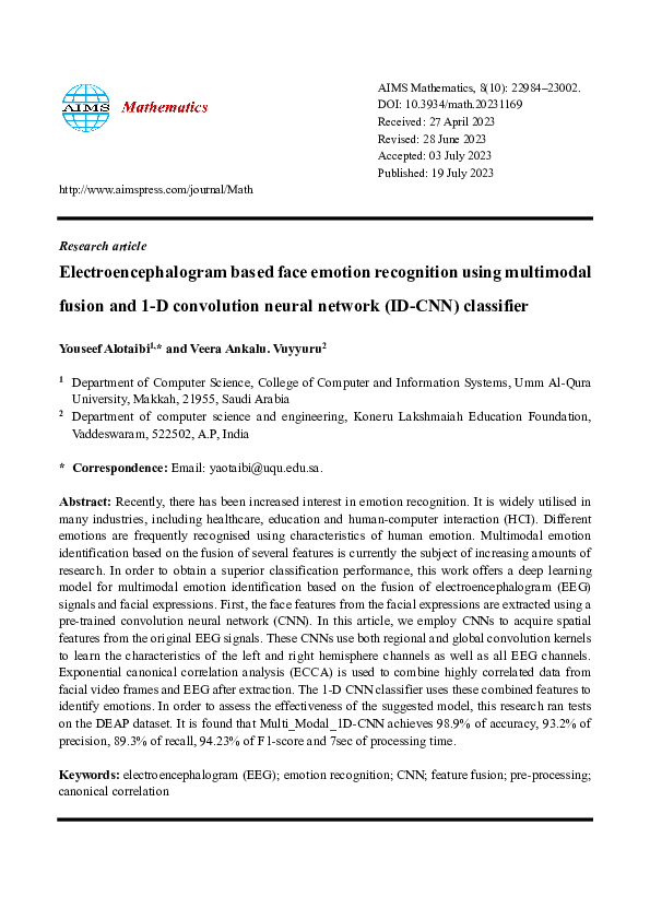(PDF) Electroencephalogram based face emotion recognition using multimodal fusion and 1-D ...