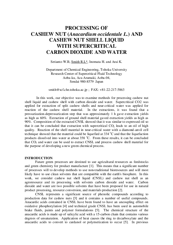 (PDF) PROCESSING OF CASHEW NUT (Anacardium occidentale L.) AND CASHEW ...