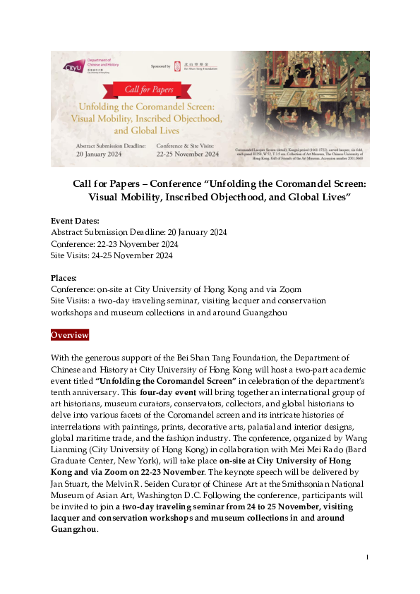 (PDF) Call for Papers -Conference "Unfolding the Coromandel Screen ...