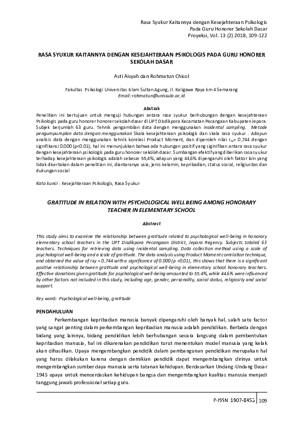 (PDF) Rasa Syukur Kaitannya Dengan Kesejahteraan Psikologis Pada Guru ...
