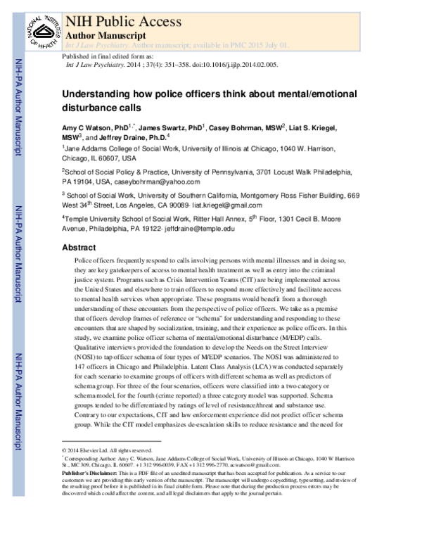 (PDF) Understanding how police officers think about mental/emotional ...