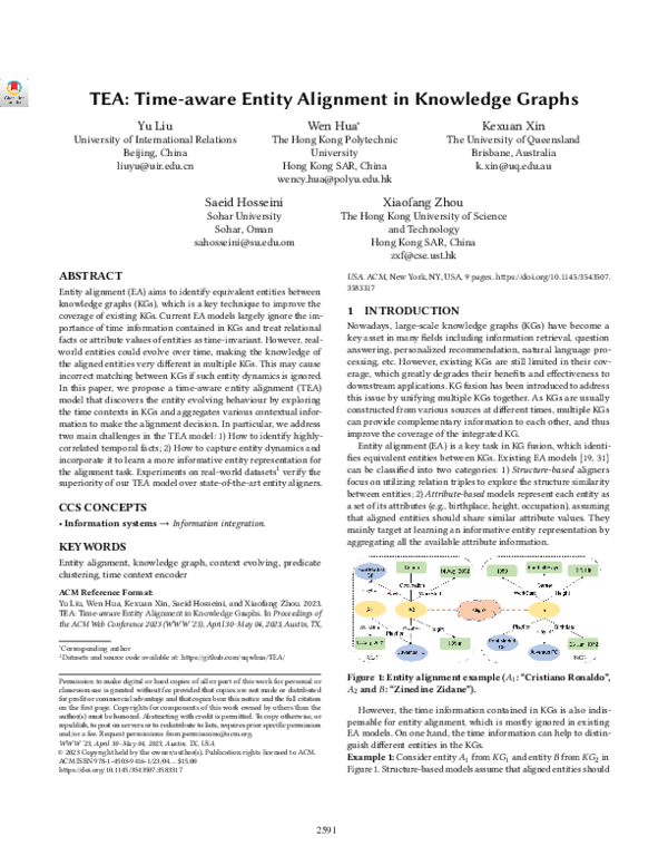 (PDF) TEA: Time-aware Entity Alignment in Knowledge Graphs