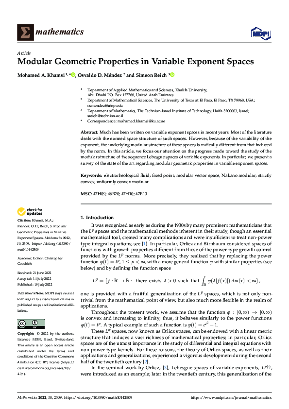 Pdf Modular Geometric Properties In Variable Exponent Spaces
