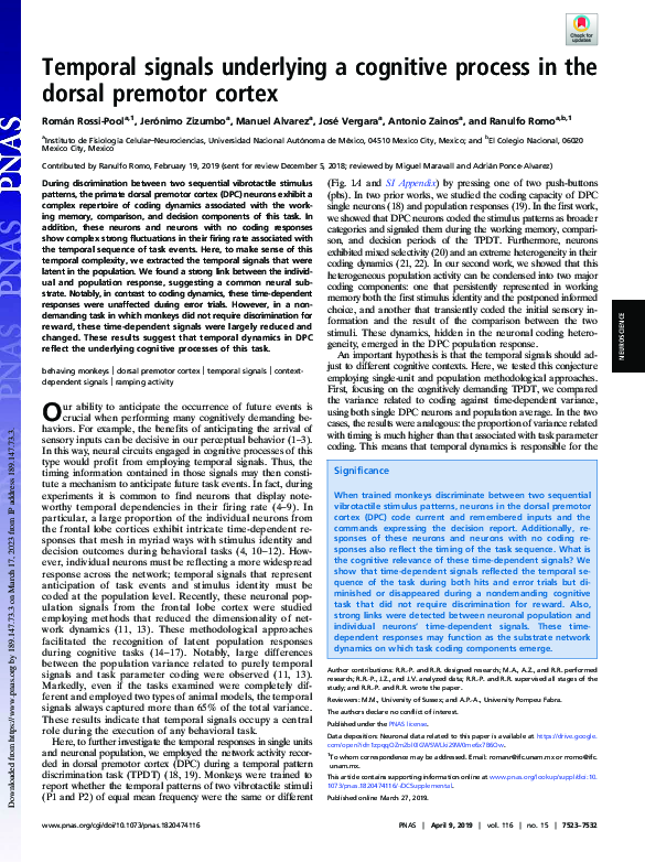 (PDF) Temporal signals underlying a cognitive process in the dorsal premotor cortex
