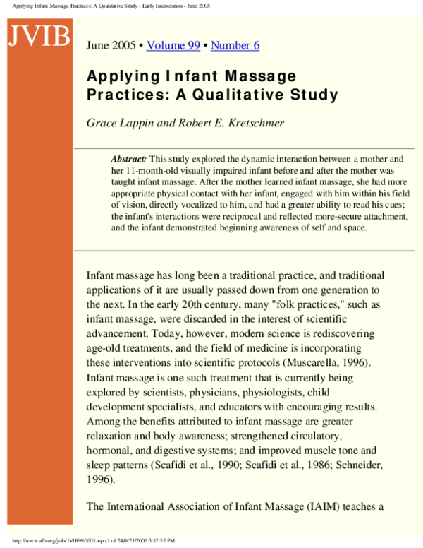(PDF) Applying Infant Massage Practices: A Qualitative Study