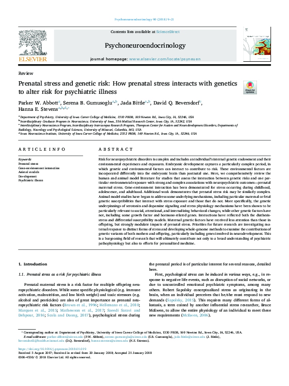 (PDF) Prenatal stress and genetic risk: How prenatal stress interacts ...