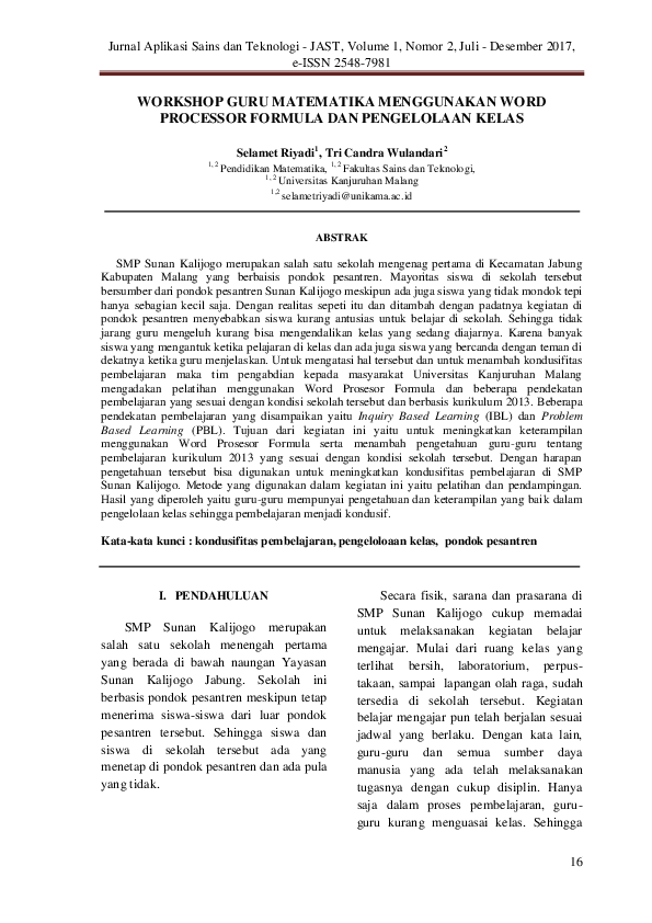 (PDF) Workshop Guru Matematika Menggunakan Word Processor Formula Dan Pengelolaan Kelas