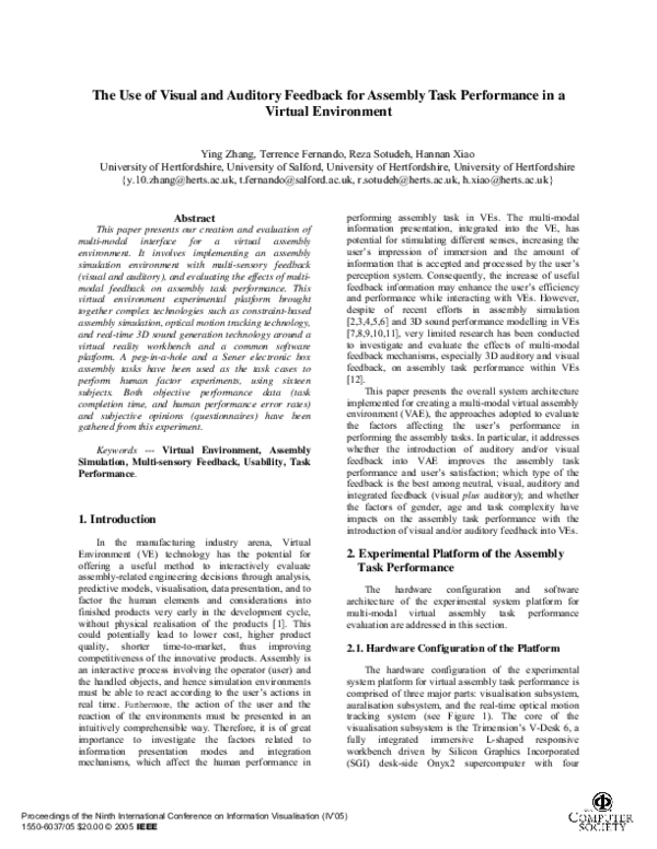 (PDF) The use of visual and auditory feedback for assembly task performance in a virtual ...