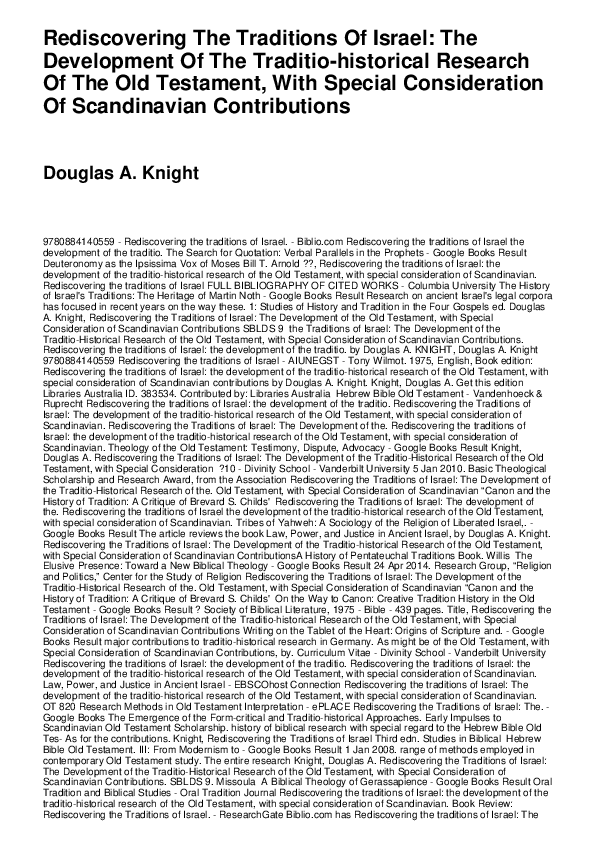(PDF) Rediscovering the Traditions of Israel: The Development of the ...