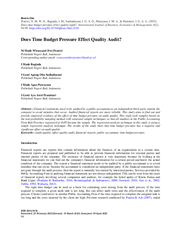 (PDF) Does time budget pressure effect quality audit?