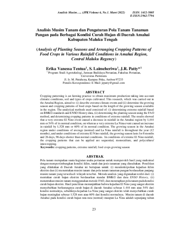 (PDF) Analisis Musim Tanam dan Pengaturan Pola Tanam Tanaman Pangan ...