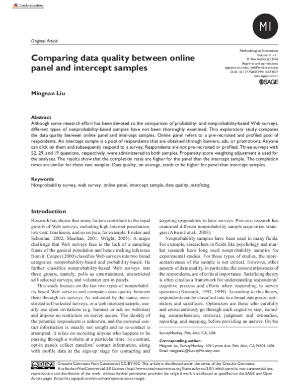 (PDF) Comparing data quality between online panel and intercept samples