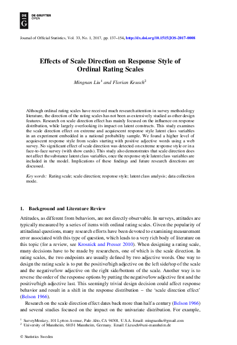 (PDF) Effects of Scale Direction on Response Style of Ordinal Rating Scales
