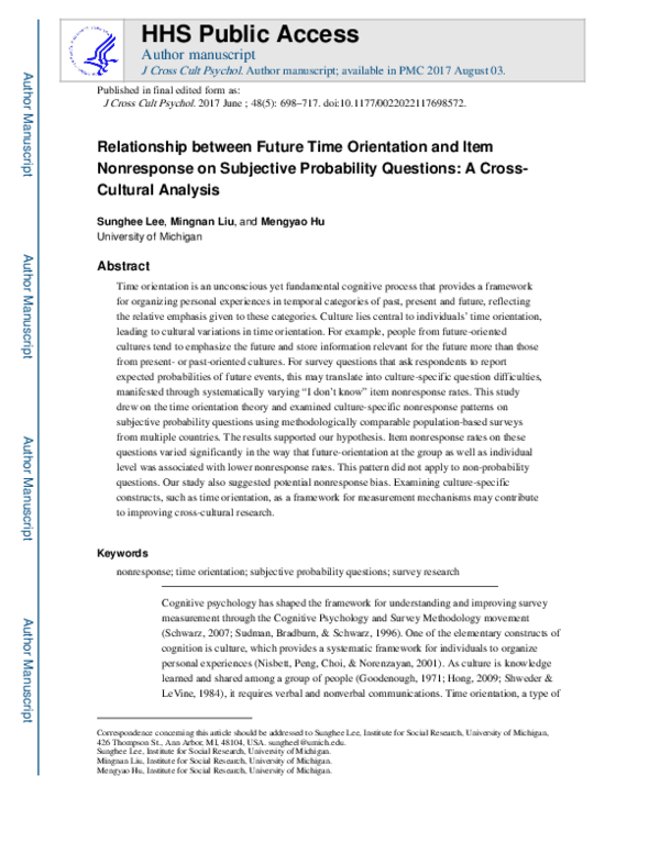 (PDF) Relationship Between Future Time Orientation and Item Nonresponse ...