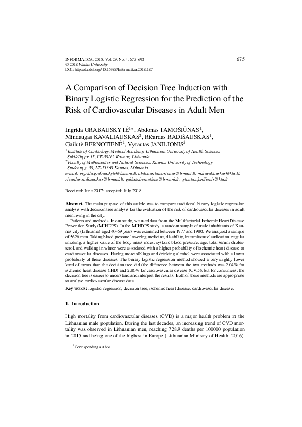 Pdf A Comparison Of Decision Tree Induction With Binary Logistic Regression For The Prediction 