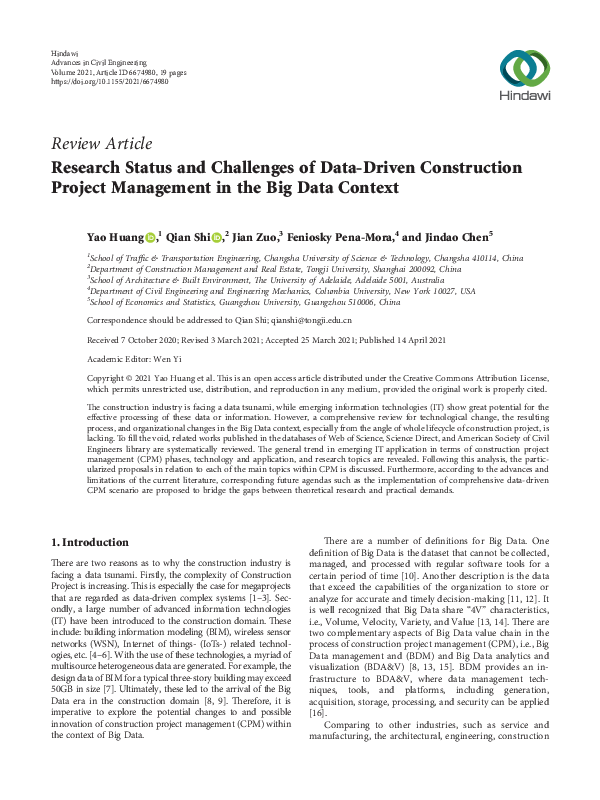 (PDF) Research Status and Challenges of Data-Driven Construction Project Management in the Big ...