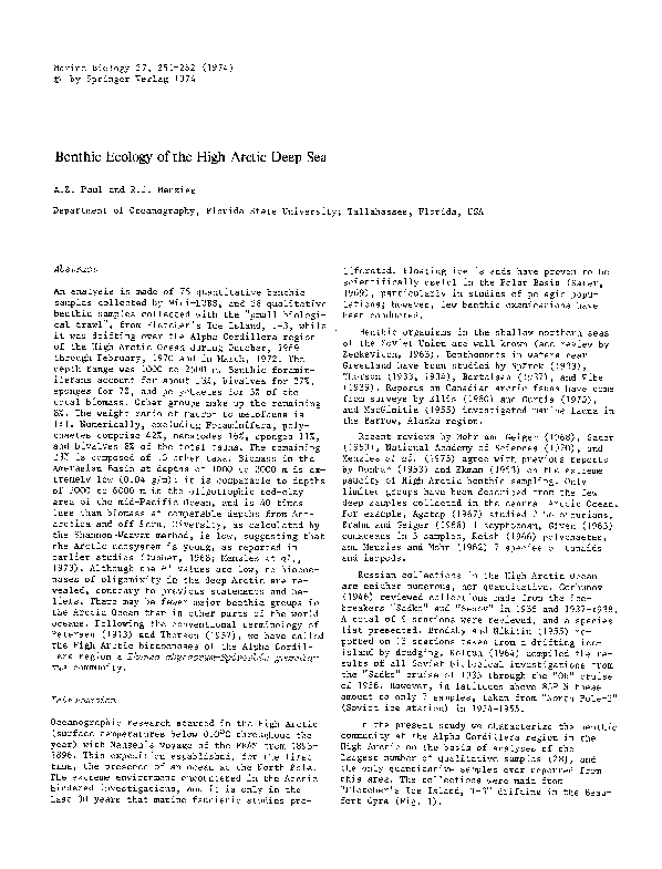 (PDF) Benthic ecology of the high arctic deep sea
