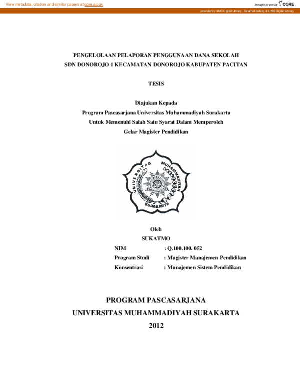 (PDF) Pengelolaan Pelaporan Penggunaan Dana Sekolah SDN Donorojo 1 ...