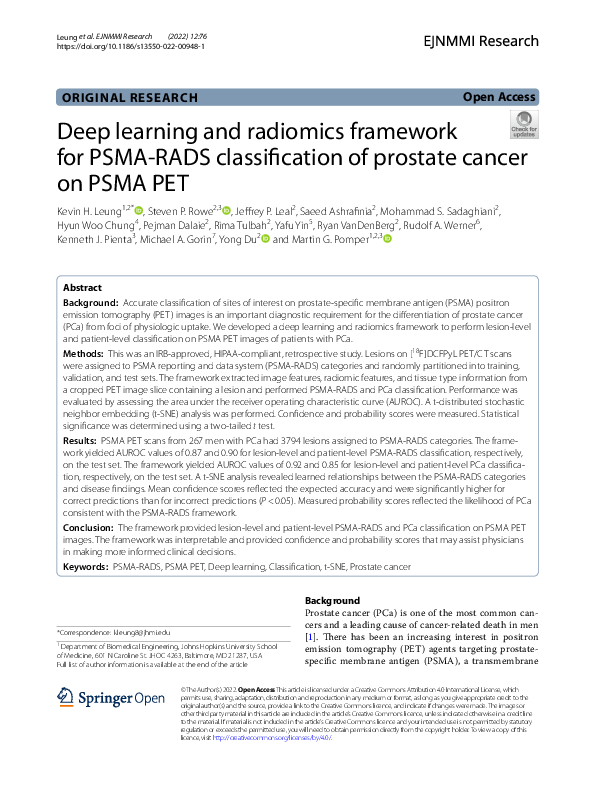 (PDF) Deep learning and radiomics framework for PSMA-RADS ...