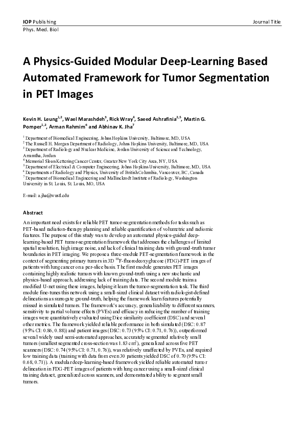(PDF) A physics-guided modular deep-learning based automated framework for tumor segmentation in PET