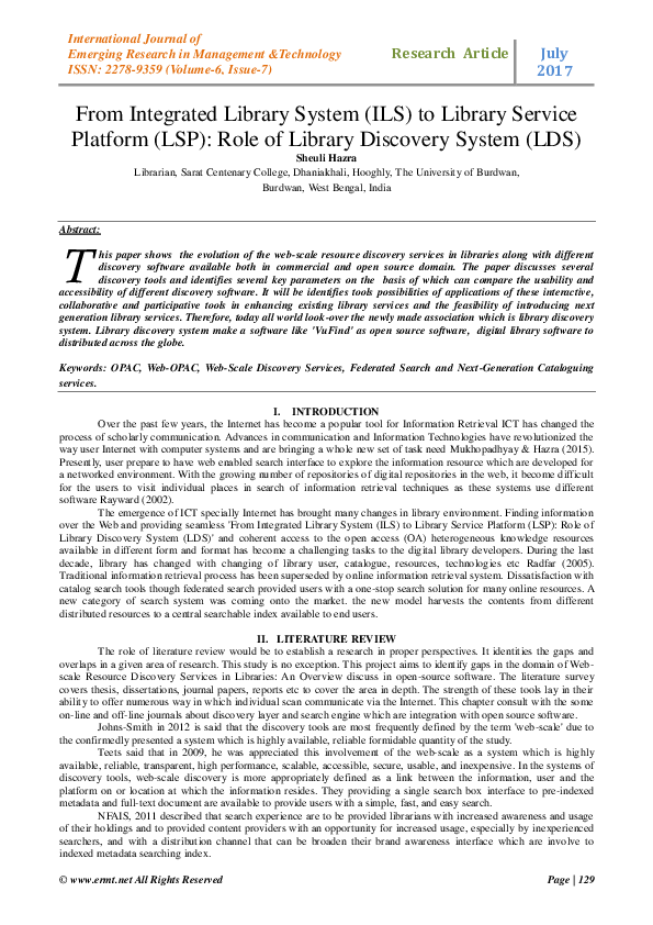 (PDF) From Integrated Library System (ILS) to Library Service Platform ...