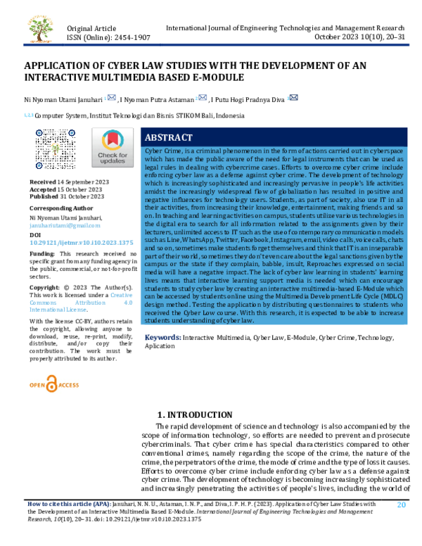 (PDF) APPLICATION OF CYBER LAW STUDIES WITH THE DEVELOPMENT OF AN INTERACTIVE MULTIMEDIA BASED E ...
