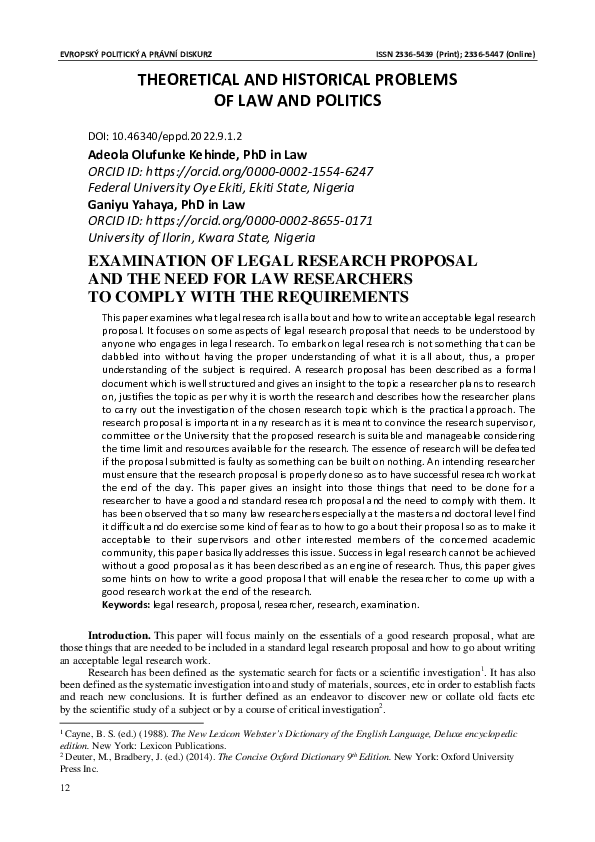 (PDF) Examination of Legal Research Proposal and the Need for Law ...