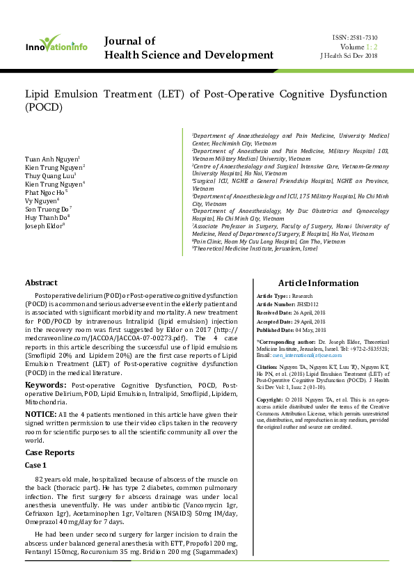 (PDF) Lipid Emulsion Treatment ( LET ) of Post-Operative Cognitive ...