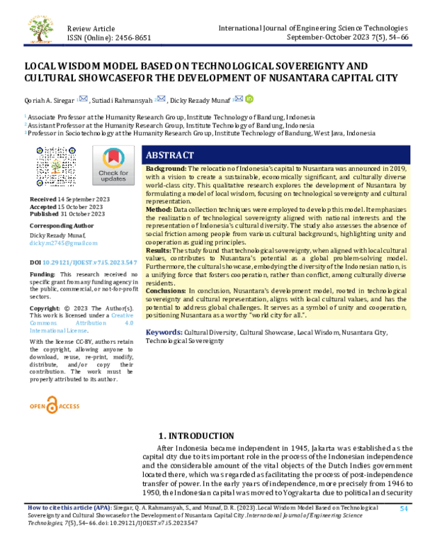 (PDF) LOCAL WISDOM MODEL BASED ON TECHNOLOGICAL SOVEREIGNTY AND ...