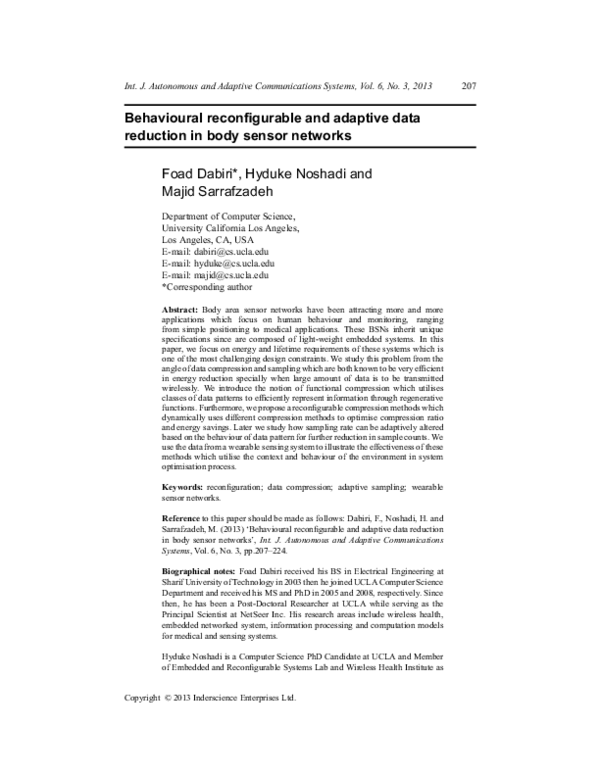 (PDF) Behavioural reconfigurable and adaptive data reduction in body sensor networks | Foad ...
