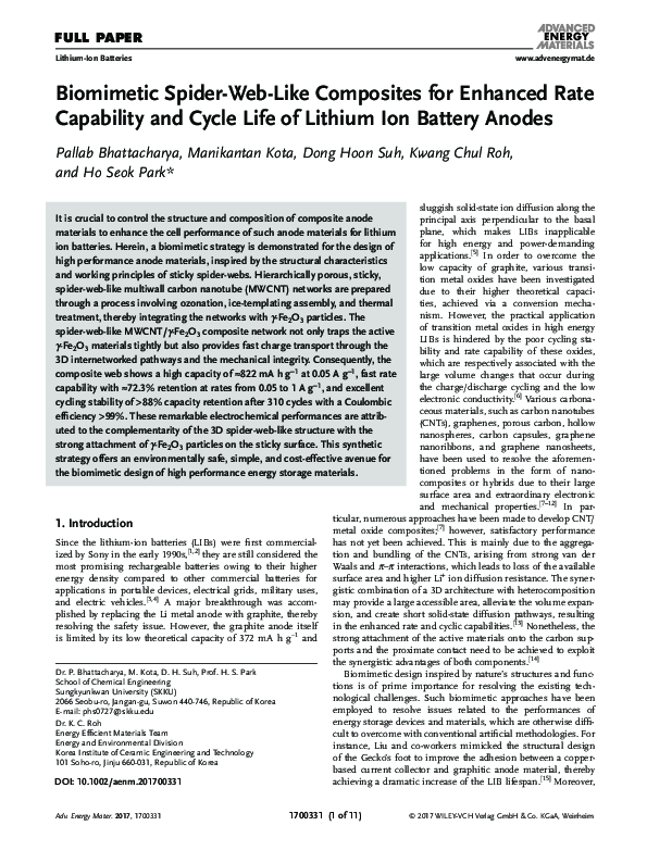 (PDF) Biomimetic Spider‐Web‐Like Composites for Enhanced Rate ...
