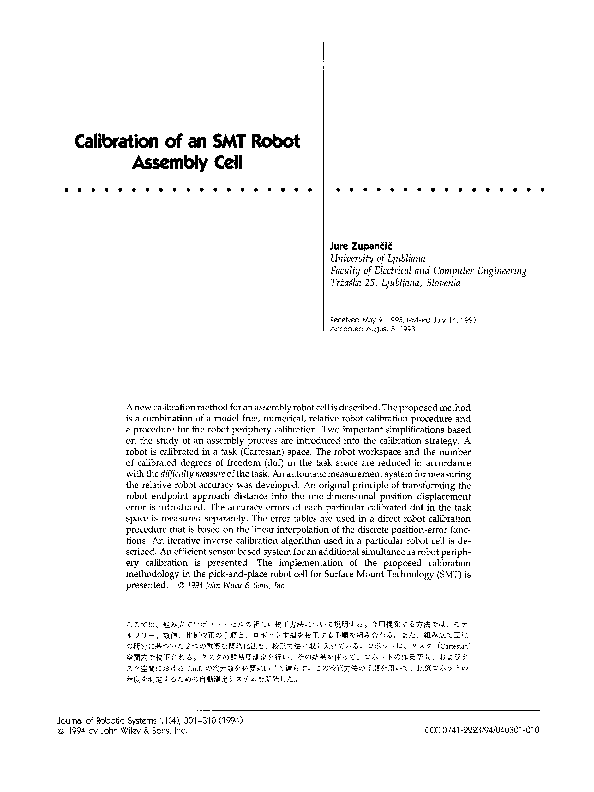 (PDF) Calibration of an smt robot assembly cell