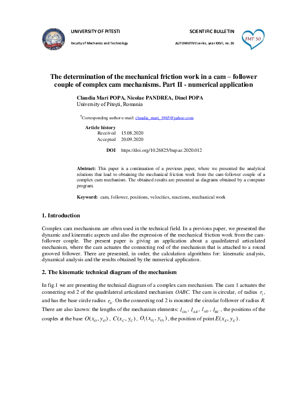 (PDF) The determination of the mechanical friction work in a cam ...